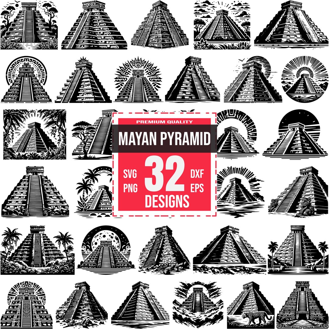Mayan Pyramid SVG Bundle | 32 Ancient Temple Designs | Mesoamerican ...