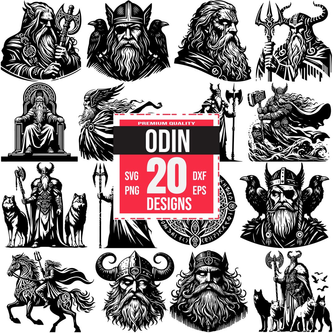 Odin SVG Bundle | 20 Norse God Designs | Viking Mythology Clipart for ...