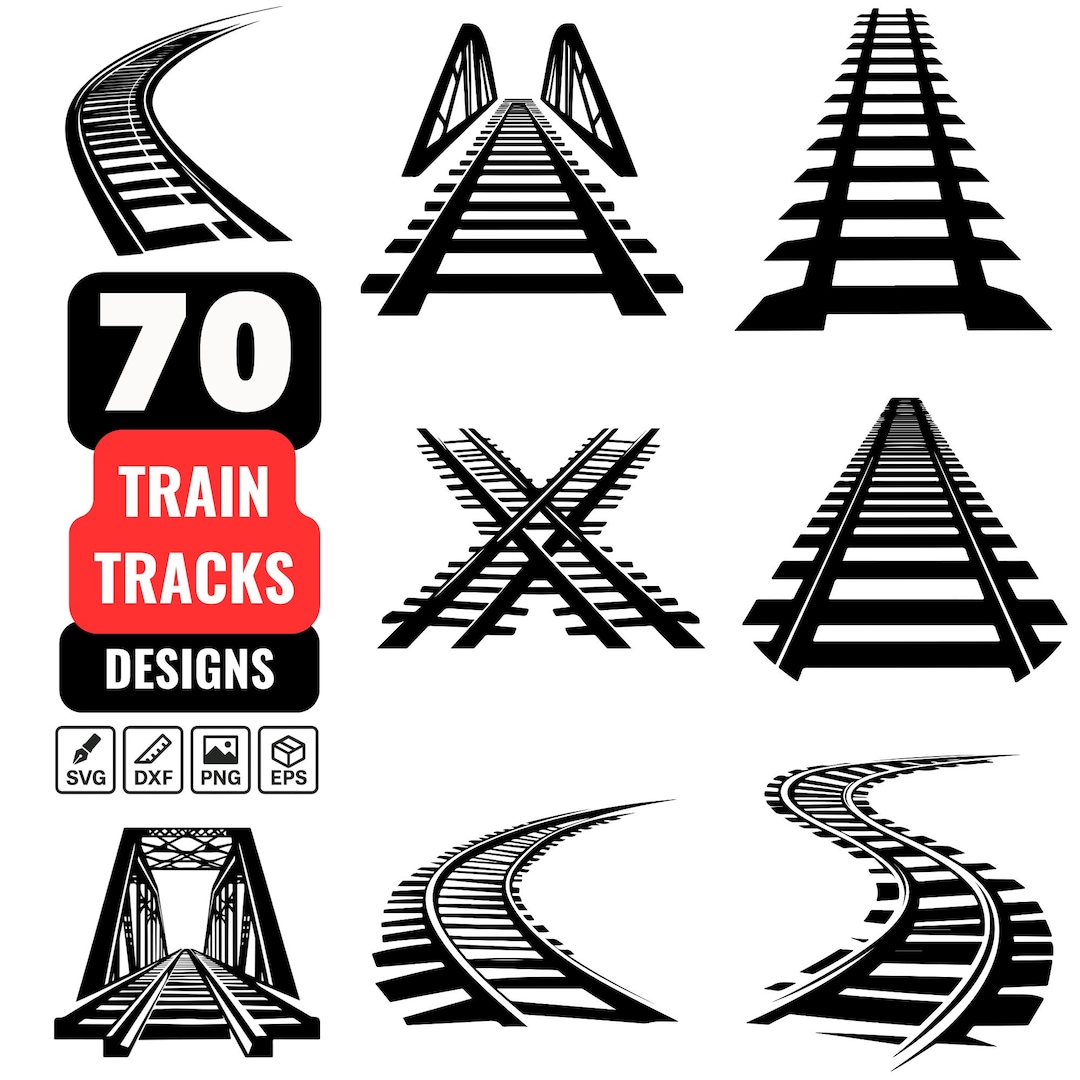 Train Tracks SVG Bundle – 70 Railroad Designs, Railway Track PNG ...
