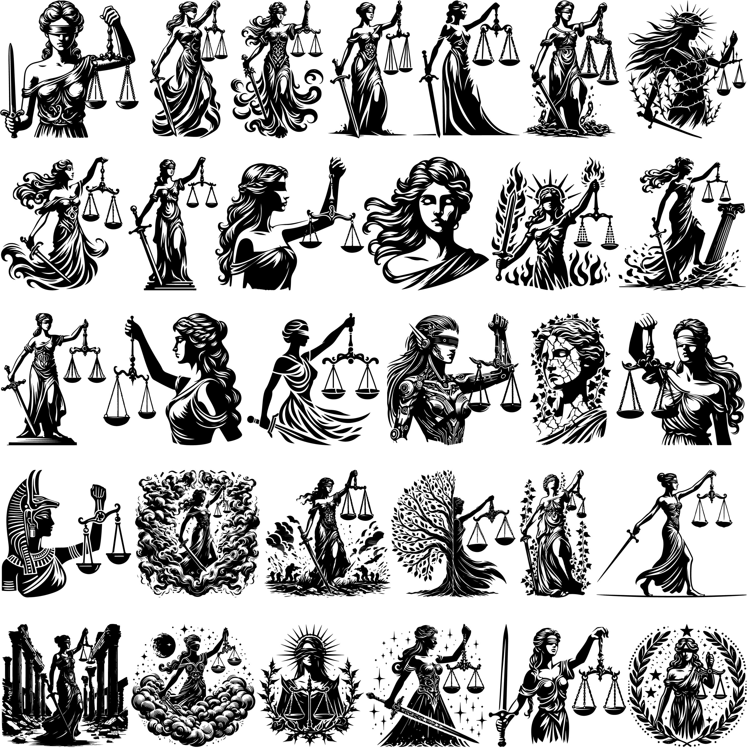 Powerful Lady Justice SVG Bundle With 32 Unique Designs for Lawyer ...