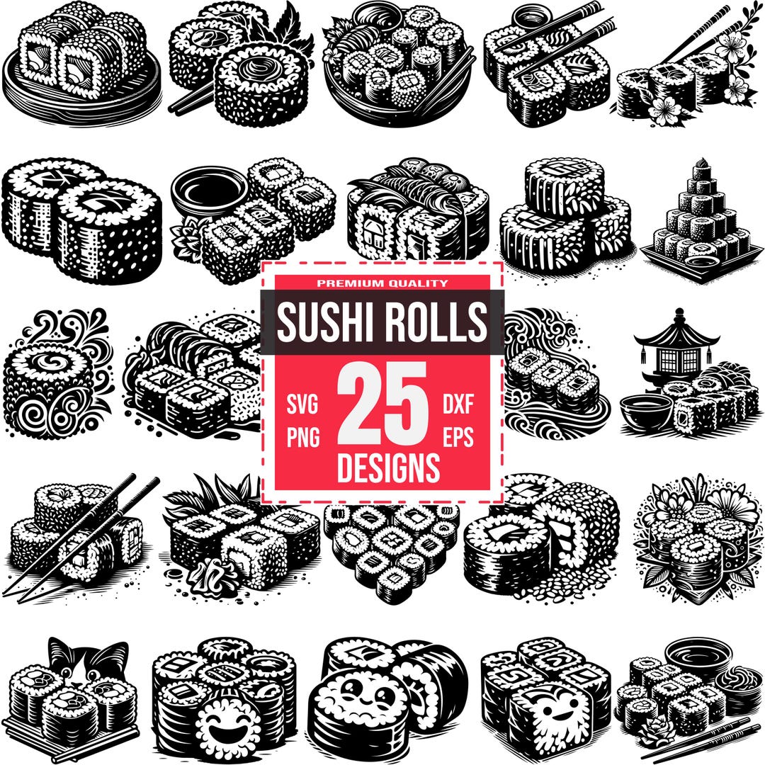 Sushi Roll SVG Bundle, Japanese Food Clipart, Nigiri and Maki PNG ...