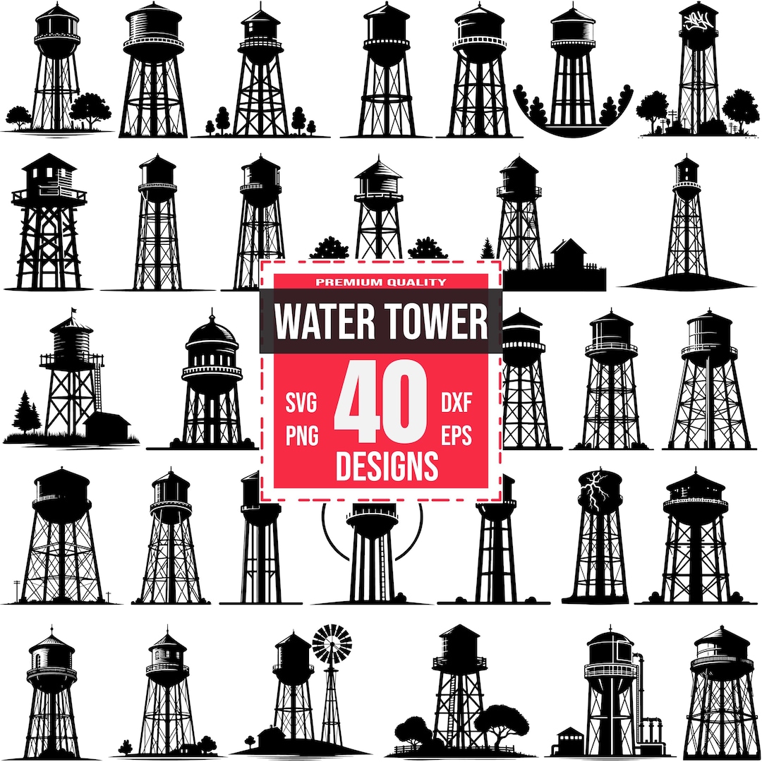 Water Tower SVG Bundle | 40 Industrial and Vintage Designs | Landmark ...