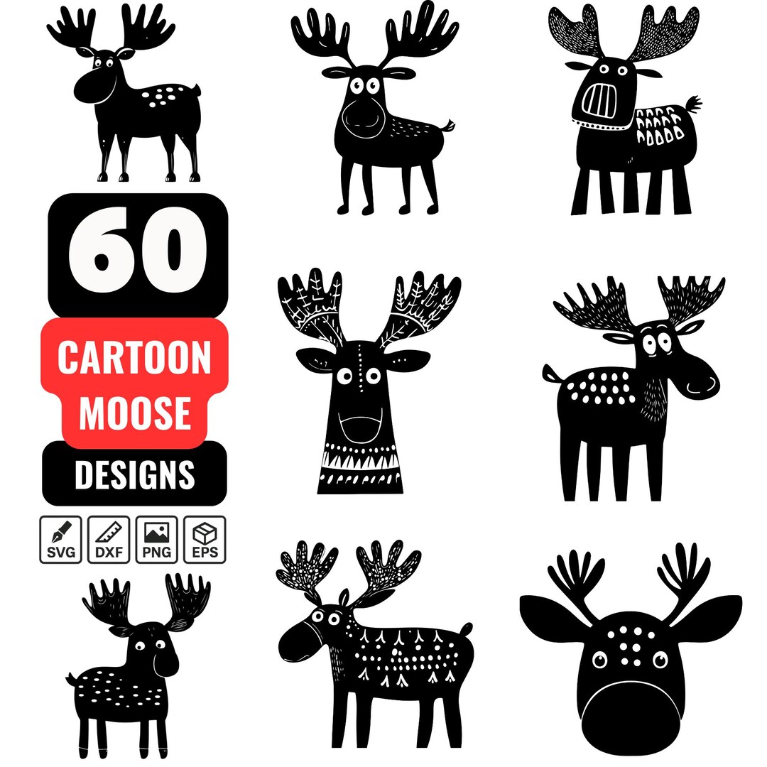 Cartoon Moose Svg Bundle, Cartoon Moose Png, Moose Clipart, Funny Moose ...