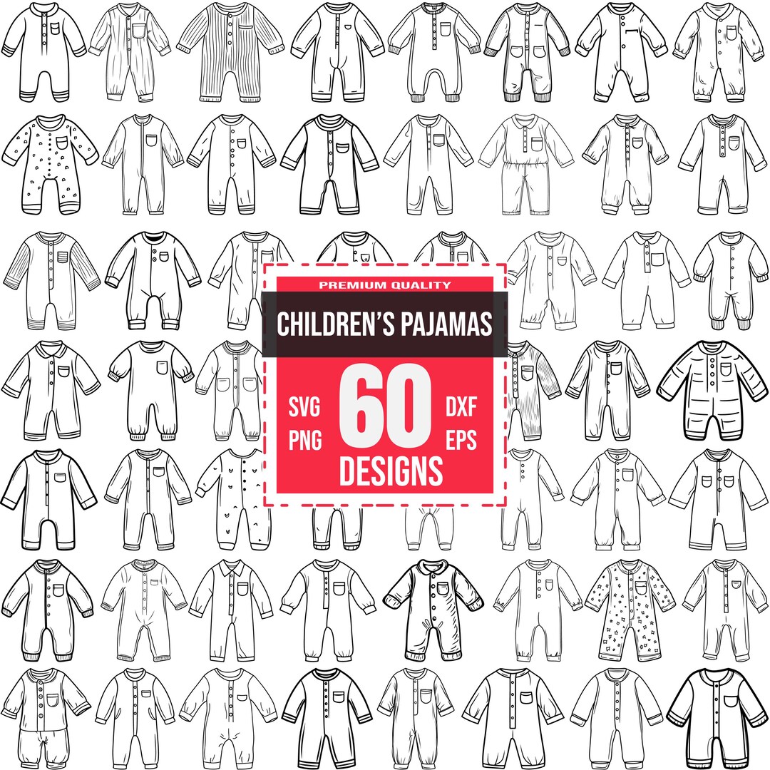 Children's Pajamas Svg Bundle, Kids Sleepwear Png, Pajama Clipart ...