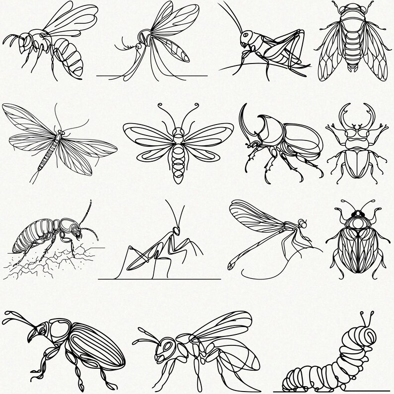 Insect Line Art SVG Bundle | 60 Insect One Line Drawing Clipart ...