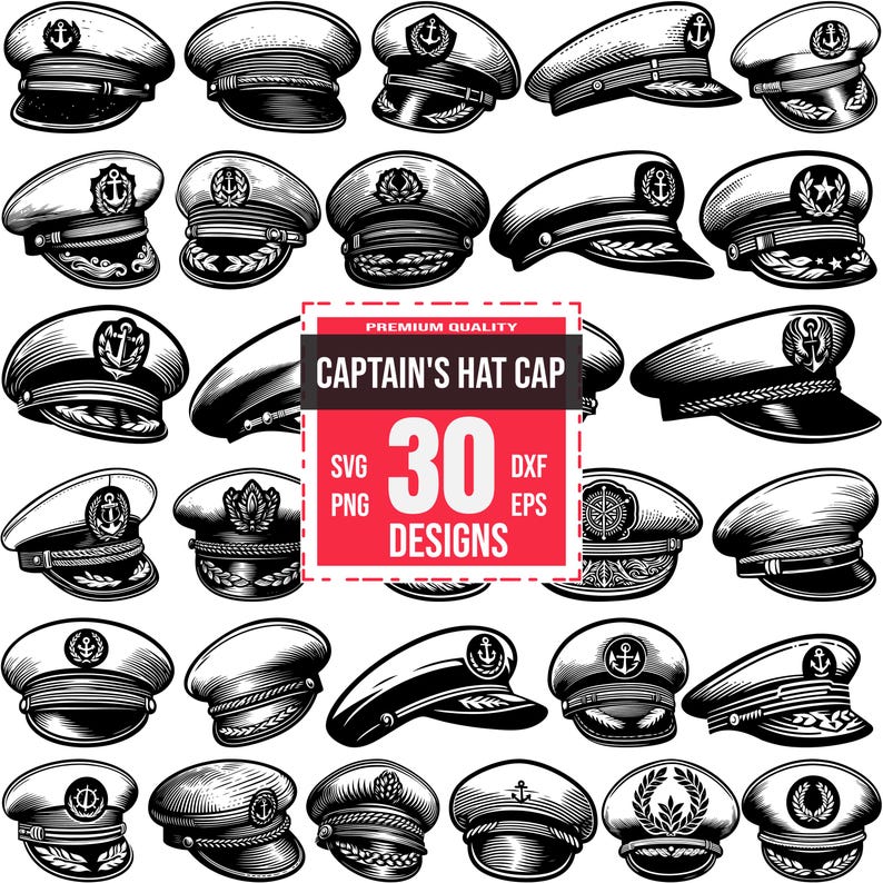 Captain’s Hat SVG Bundle | 30 Nautical-themed Designs | Sailor ...