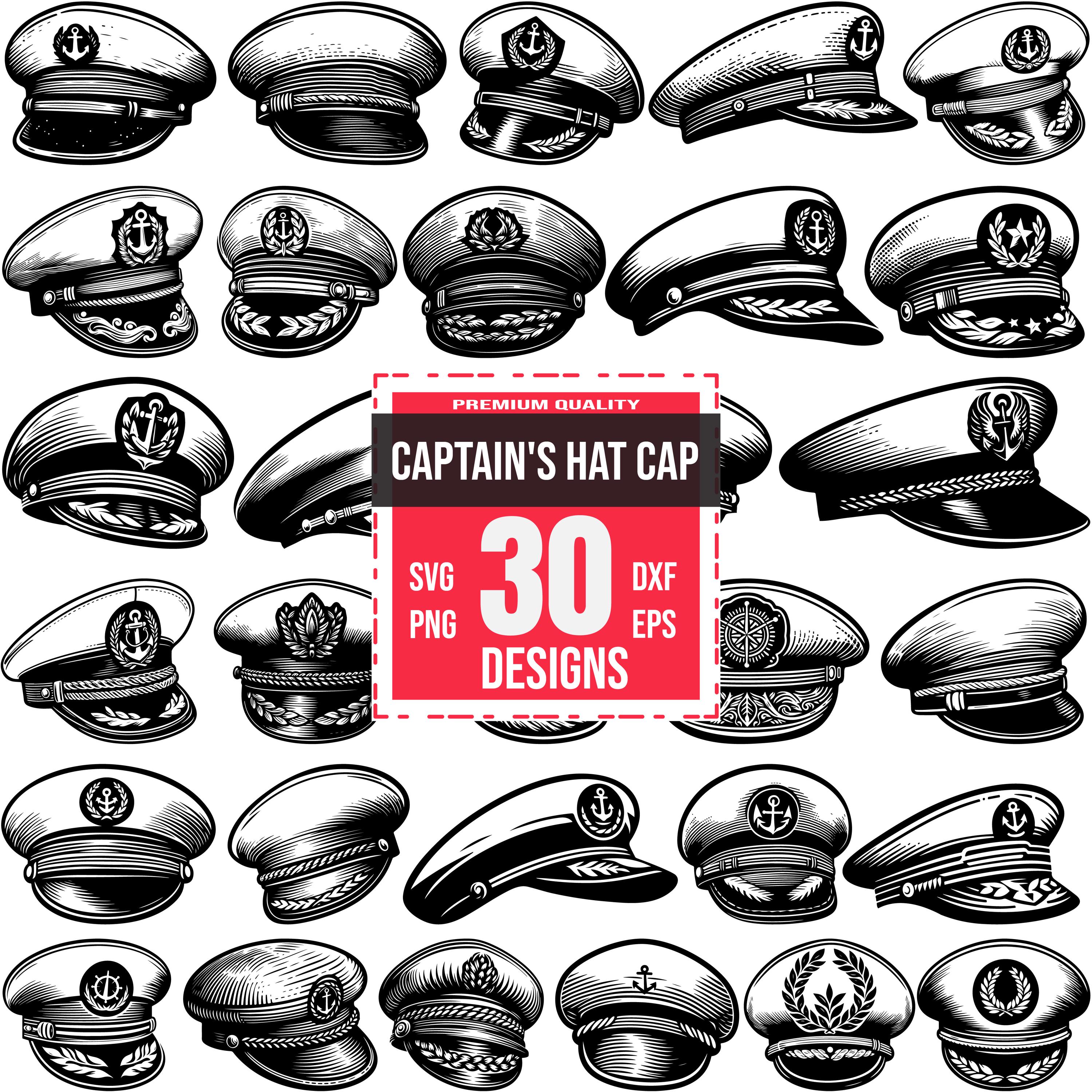Captain's Hat SVG Bundle, 30 Nautical Cap Designs, Skipper Hat Clipart ...