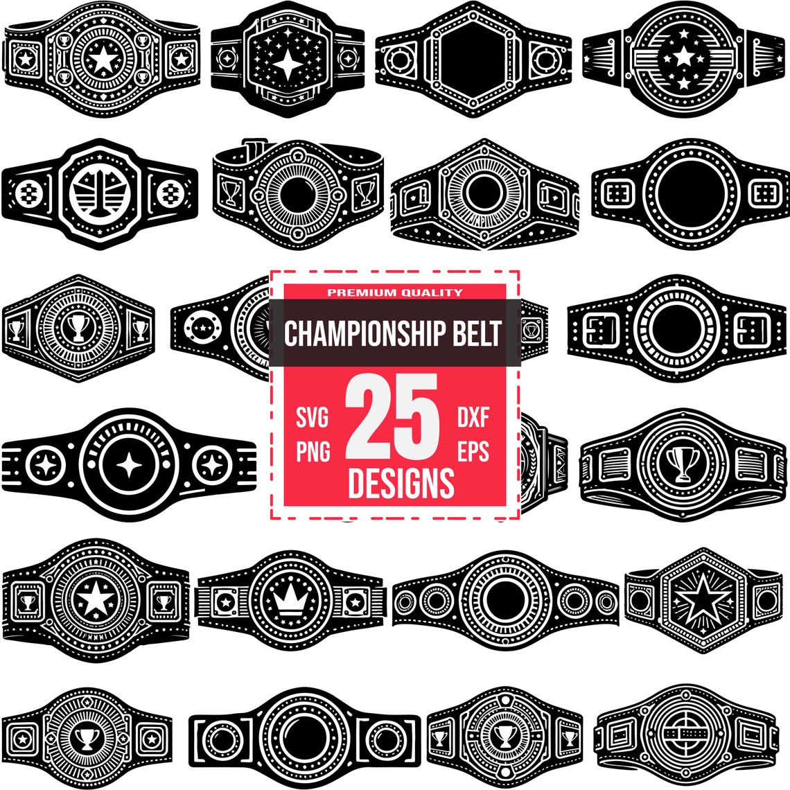 Championship Belt SVG Bundle | 25 Wrestling, Boxing Belt Designs ...