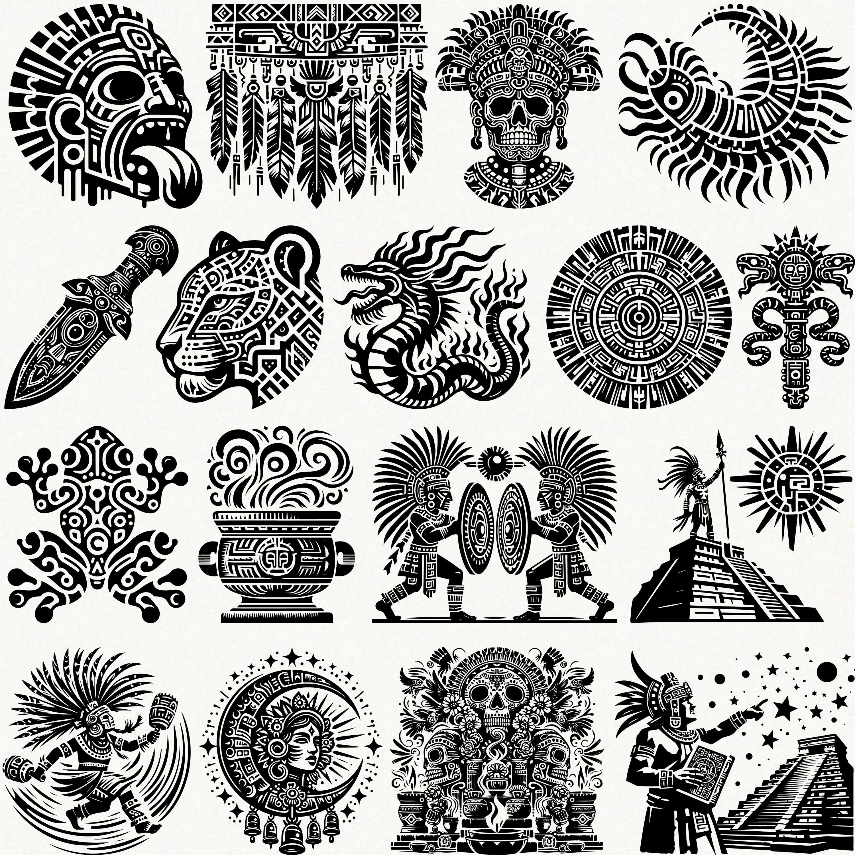 Aztec SVG Bundle – 75 Ancient Tribal Designs, Aztec Warrior PNG ...