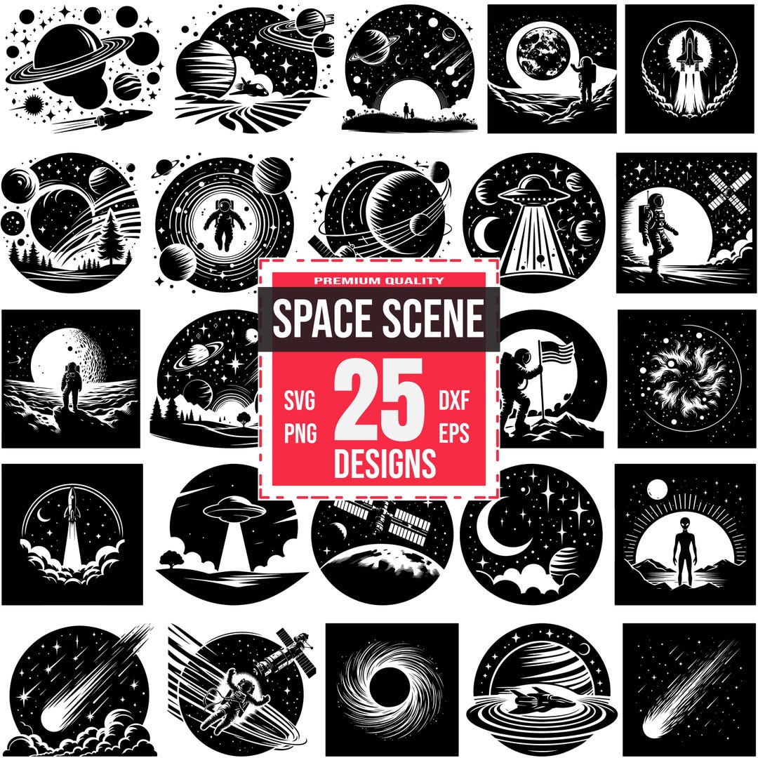 Space Scene SVG Bundle | 25 Cosmic Designs | Galaxy, Planets, Astronaut ...