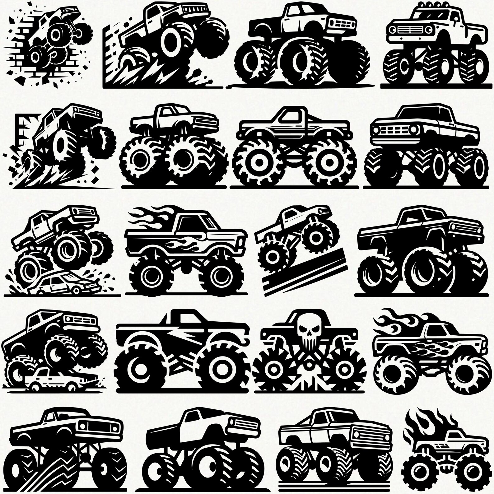 20 Monster Truck SVG Bundle | Big Wheel Truck Clipart PNG | off Road ...