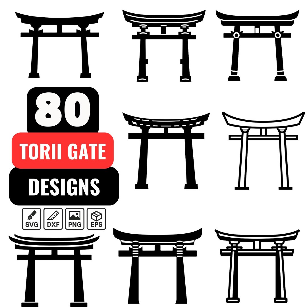 Torii Gate SVG Bundle, 80 Japanese Torii Designs, Torii Clipart, Shinto Gate Silhouette ...