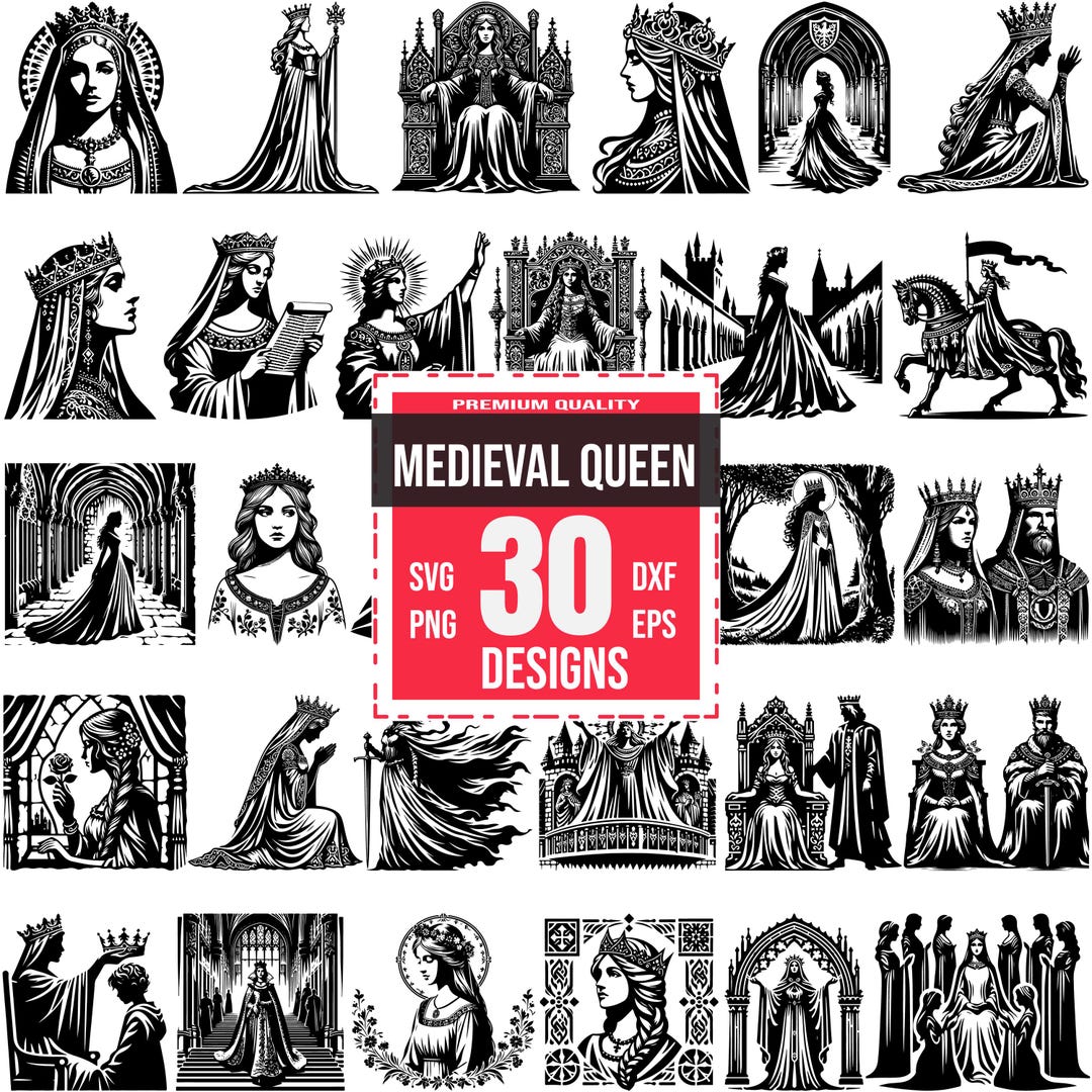 Medieval Queen SVG Bundle, 30 Royal Portrait Designs, Fairytale Queen ...