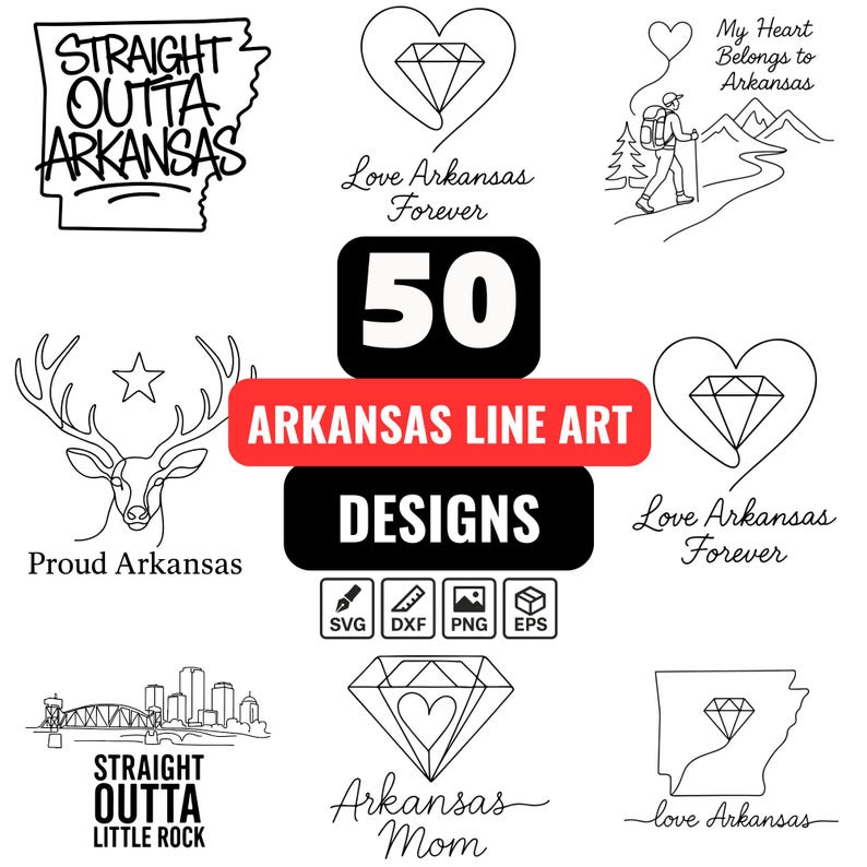 50 Arkansas Line Art SVG Bundle – State Pride, Hiking, Mom, Deer, and ...