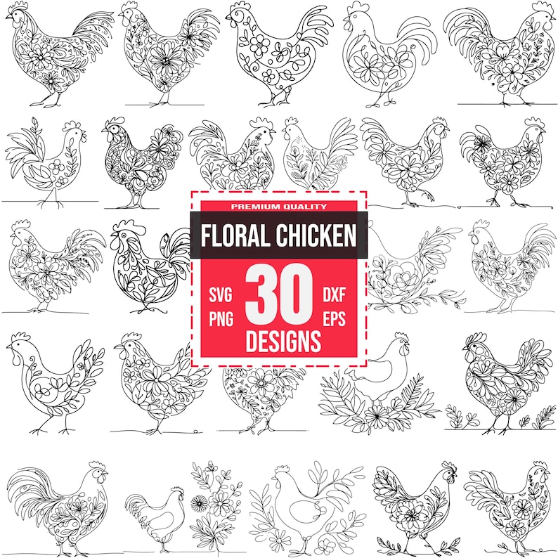 Floral Chicken SVG Bundle | 30 Farmhouse & Rustic Hen Designs | Country ...