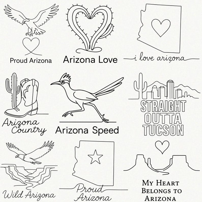 Arizona Line Art SVG Bundle – 50 Desert, Cactus, Tucson Skyline, and ...