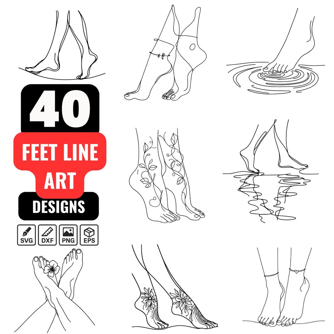 Feet Line Art SVG Bundle | 40 Minimalist Female Foot One Line Drawing ...