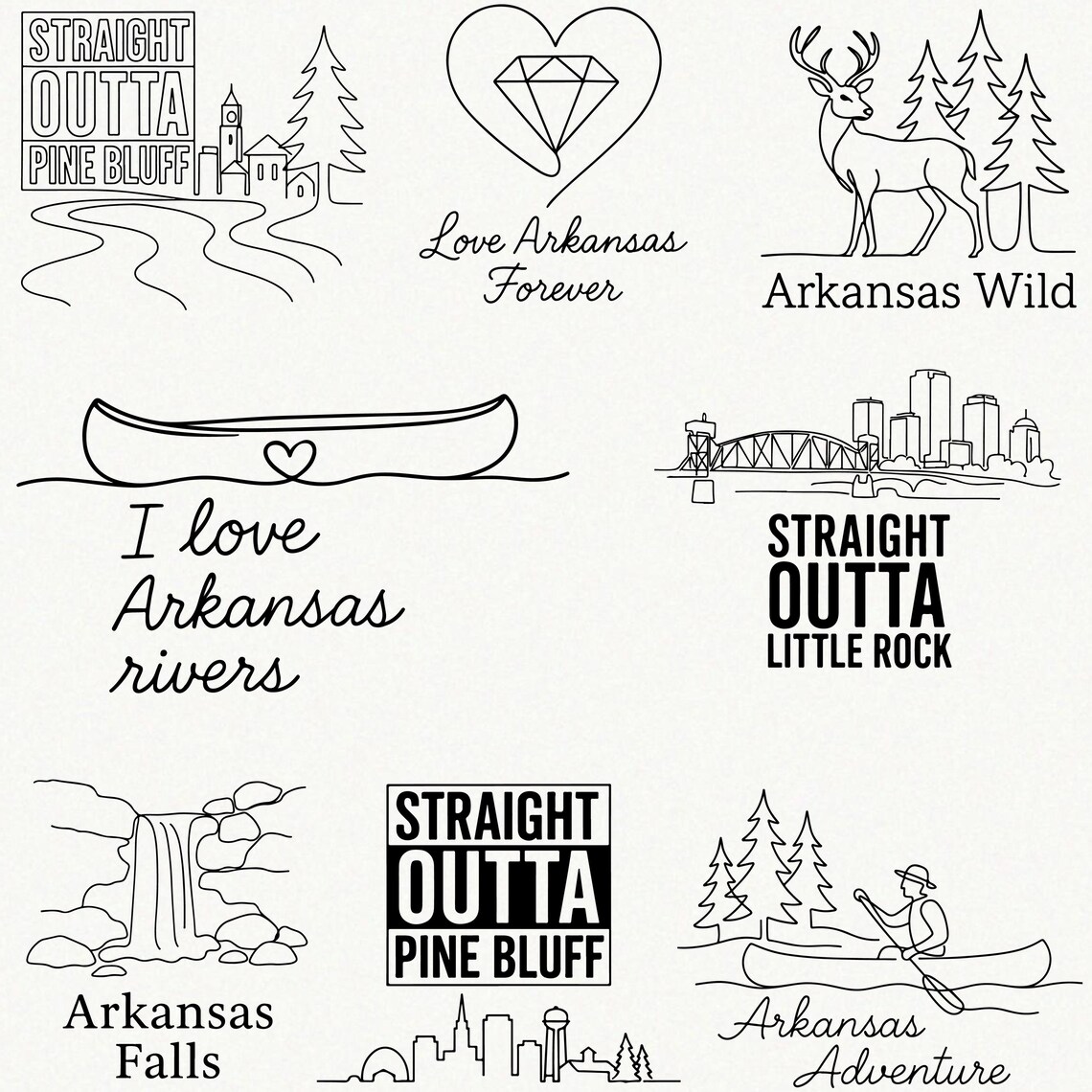 50 Arkansas Line Art SVG Bundle – State Pride, Hiking, Mom, Deer, and ...