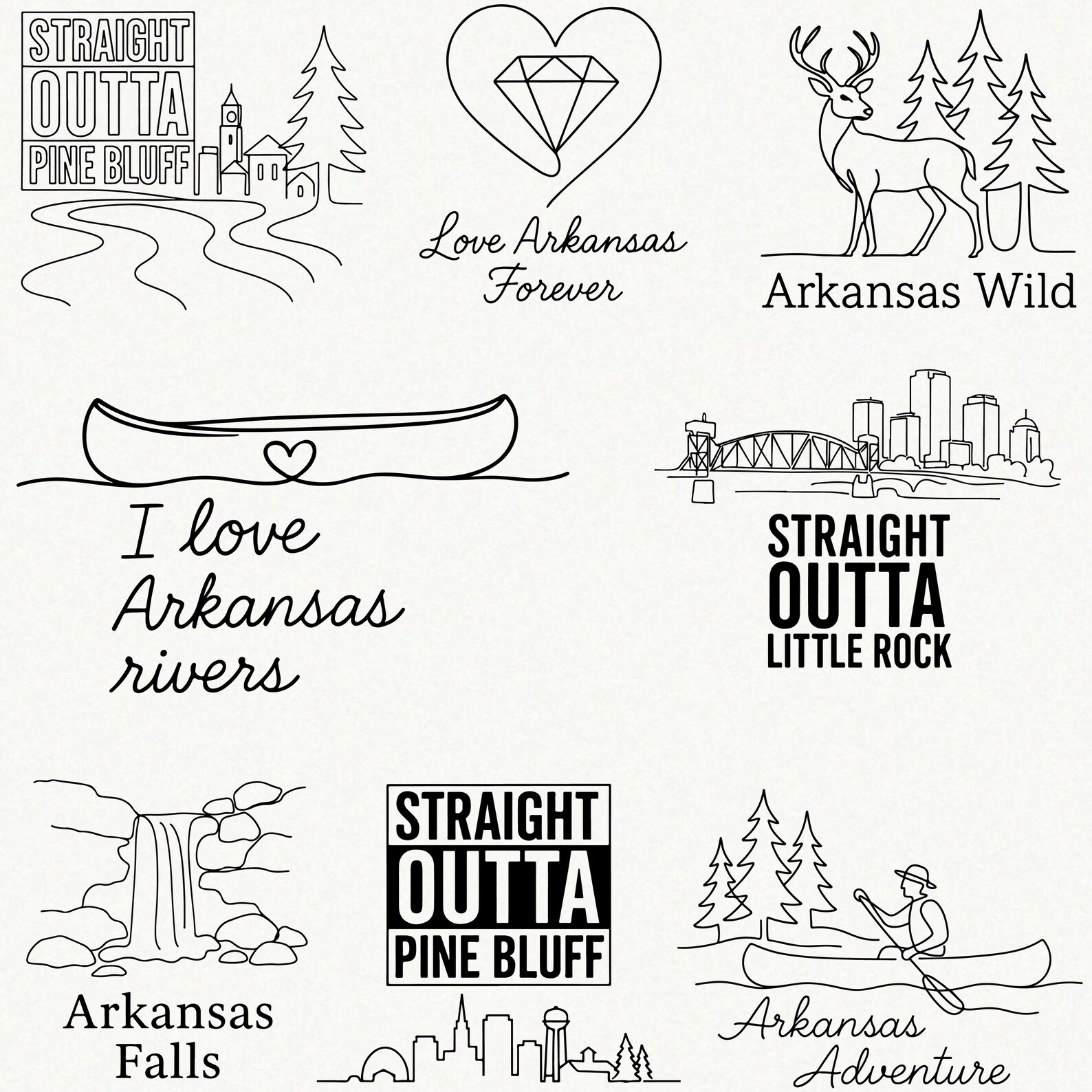 50 Arkansas Line Art SVG Bundle – State Pride, Hiking, Mom, Deer, and ...