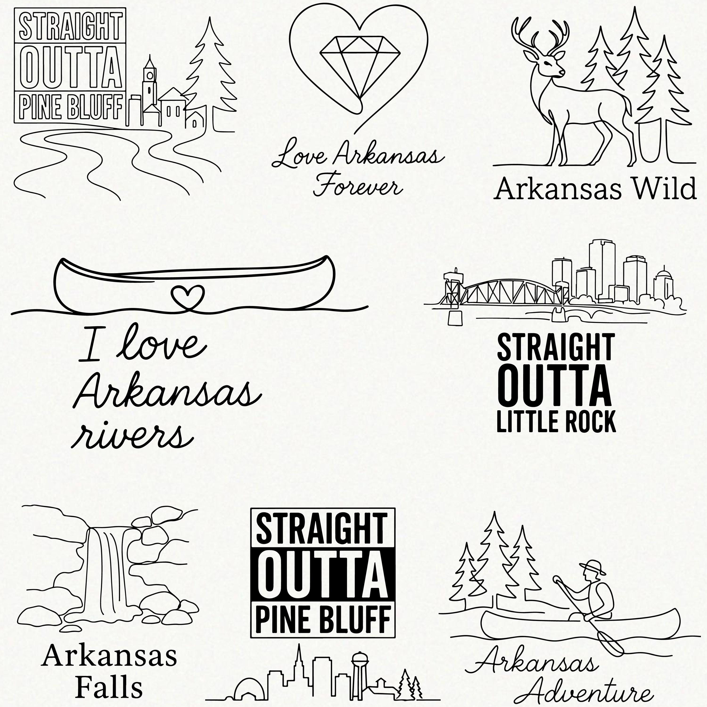 50 Arkansas Line Art SVG Bundle – State Pride, Hiking, Mom, Deer, and ...