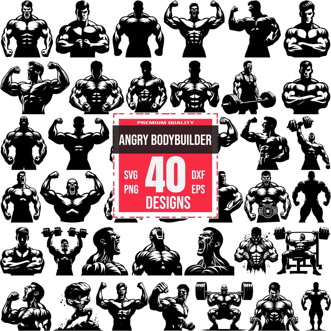 40 Angry Bodybuilder SVG Bundle, Gym Workout Clipart, Fitness Muscle ...