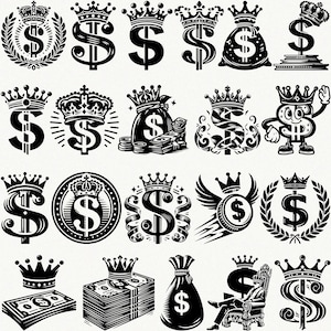 Dollar King SVG Bundle: Money Crown Clipart for Cricut, Laser Cut ...