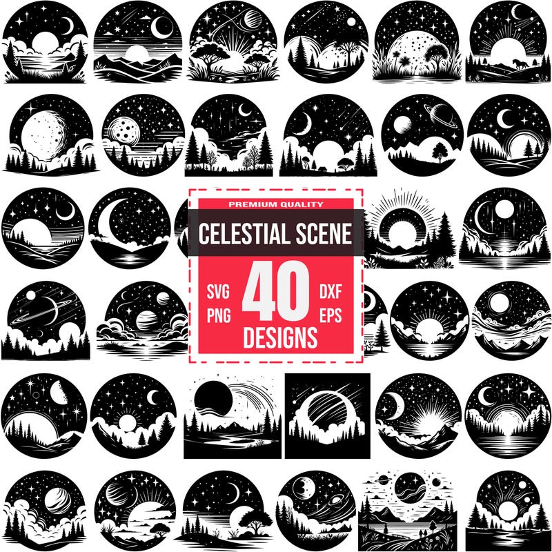 Moon Scenes Clipart - Etsy