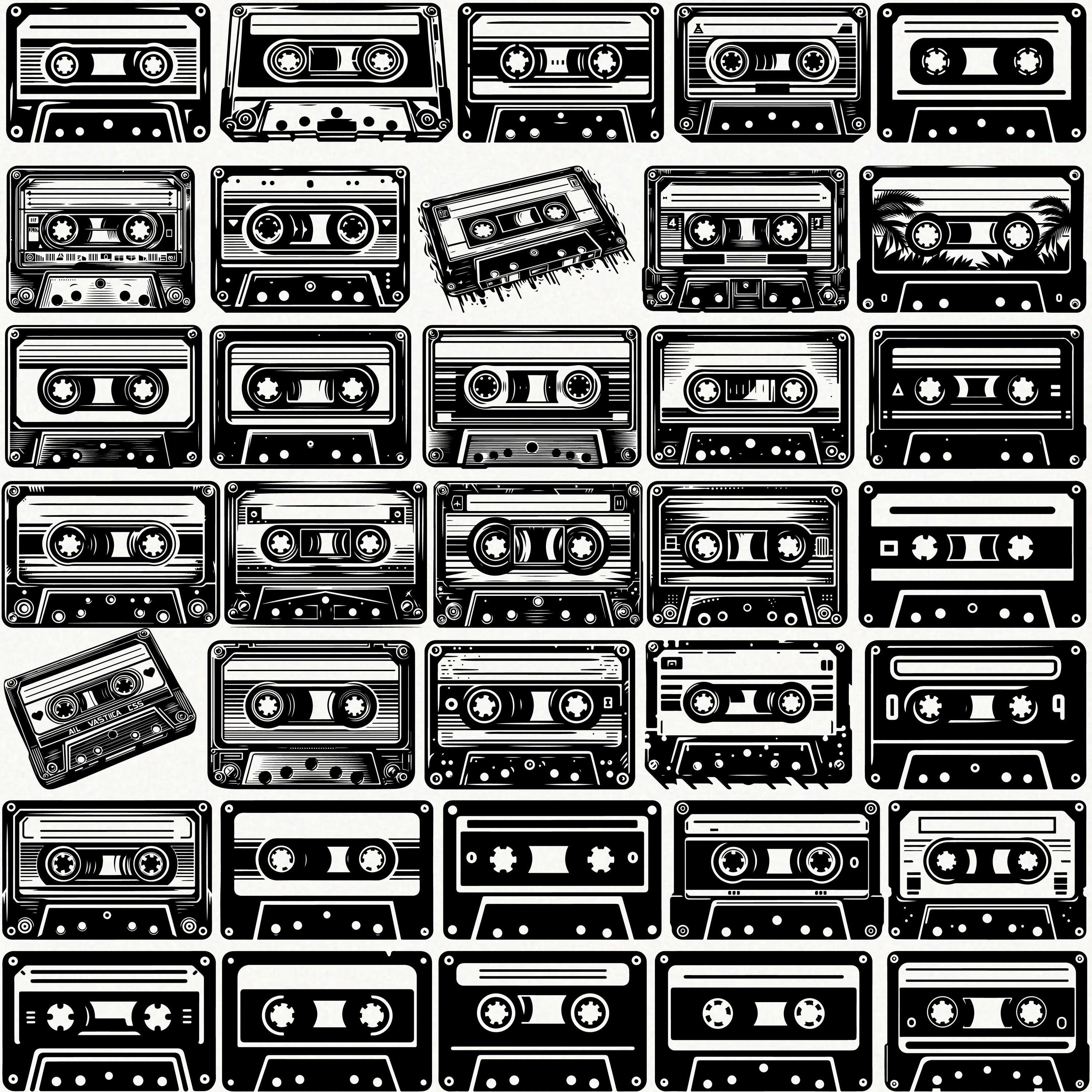 40 Cassette Tape SVG Bundle, Retro 80s Music Clipart, Vintage Audio ...