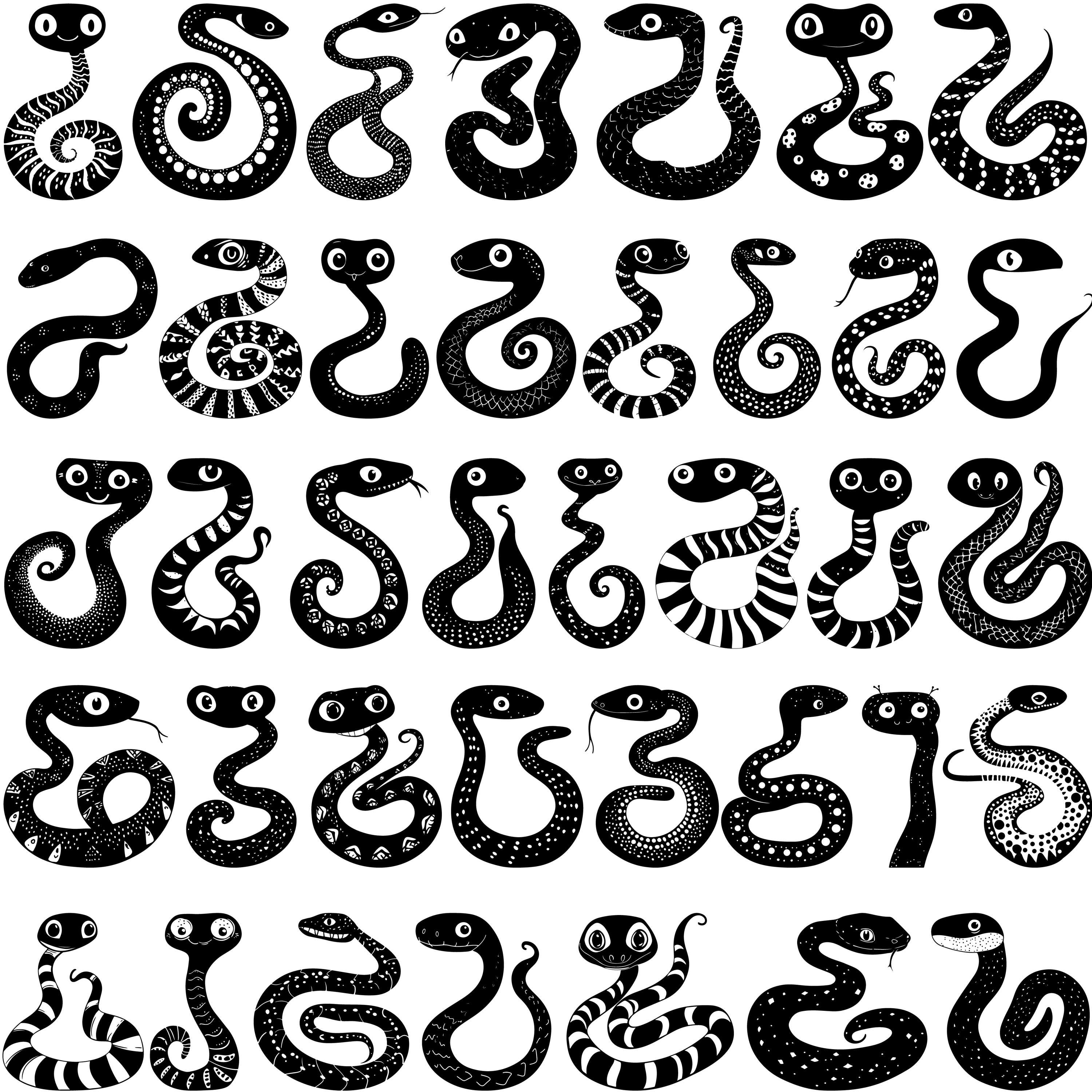 Cartoon Snake SVG Bundle, 40 Cute Reptile Designs, Friendly Cobra ...