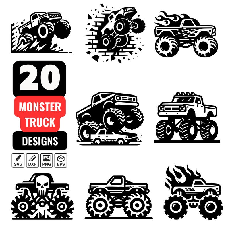 20 Monster Truck SVG Bundle | Big Wheel Truck Clipart PNG | off Road ...