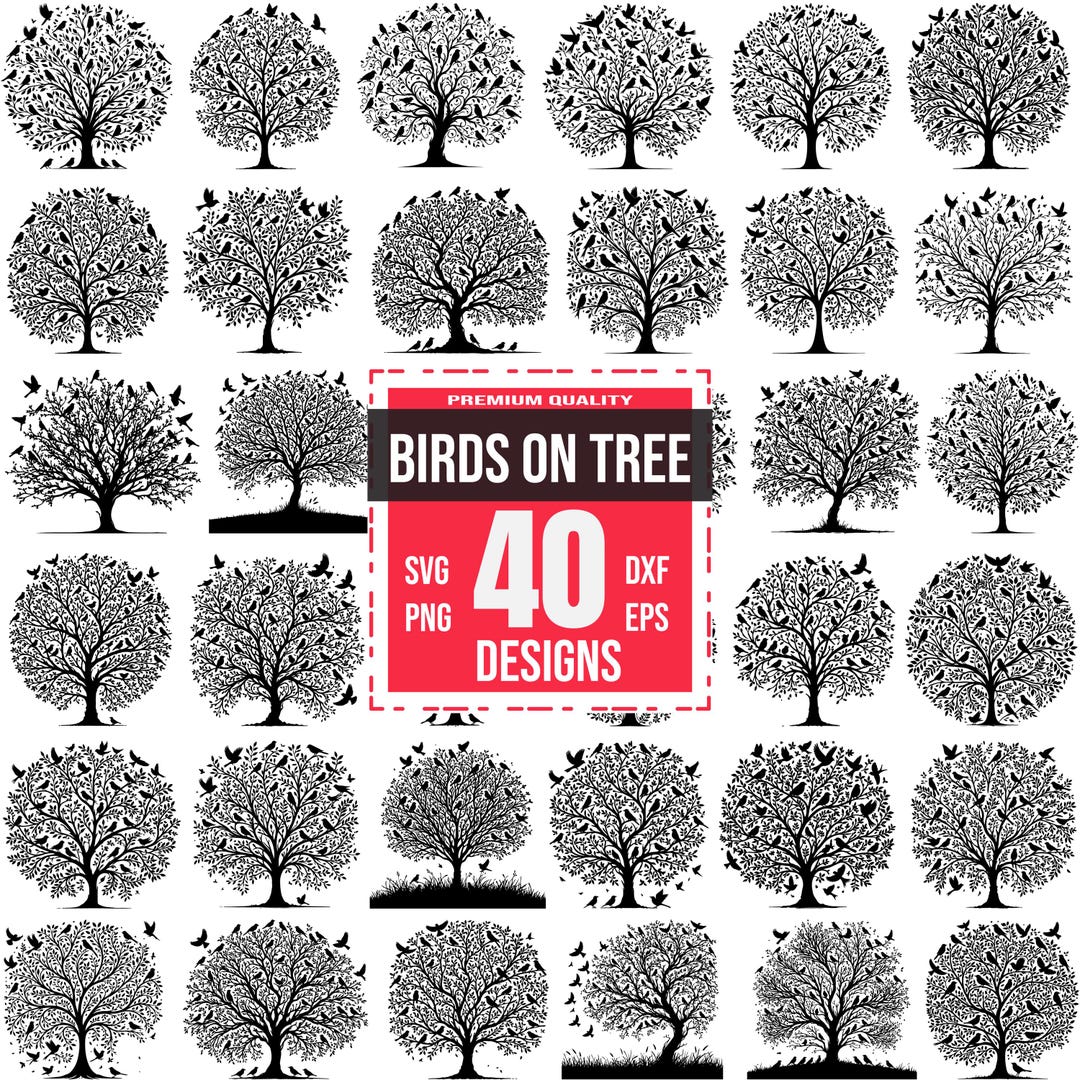 Birds on the Tree Svg Bundle, Birds Graphic, Tree With Birds, Tree With ...