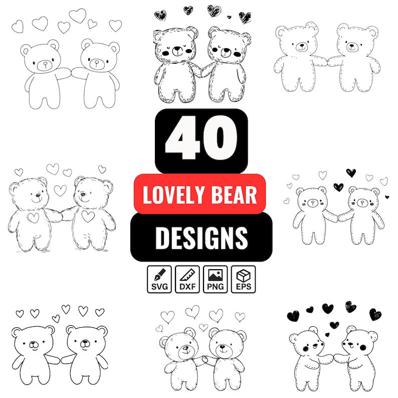 Lovely Bears Svg Bundle, Lovely Bear Png, Cute Bear Svg, Bear Clipart ...