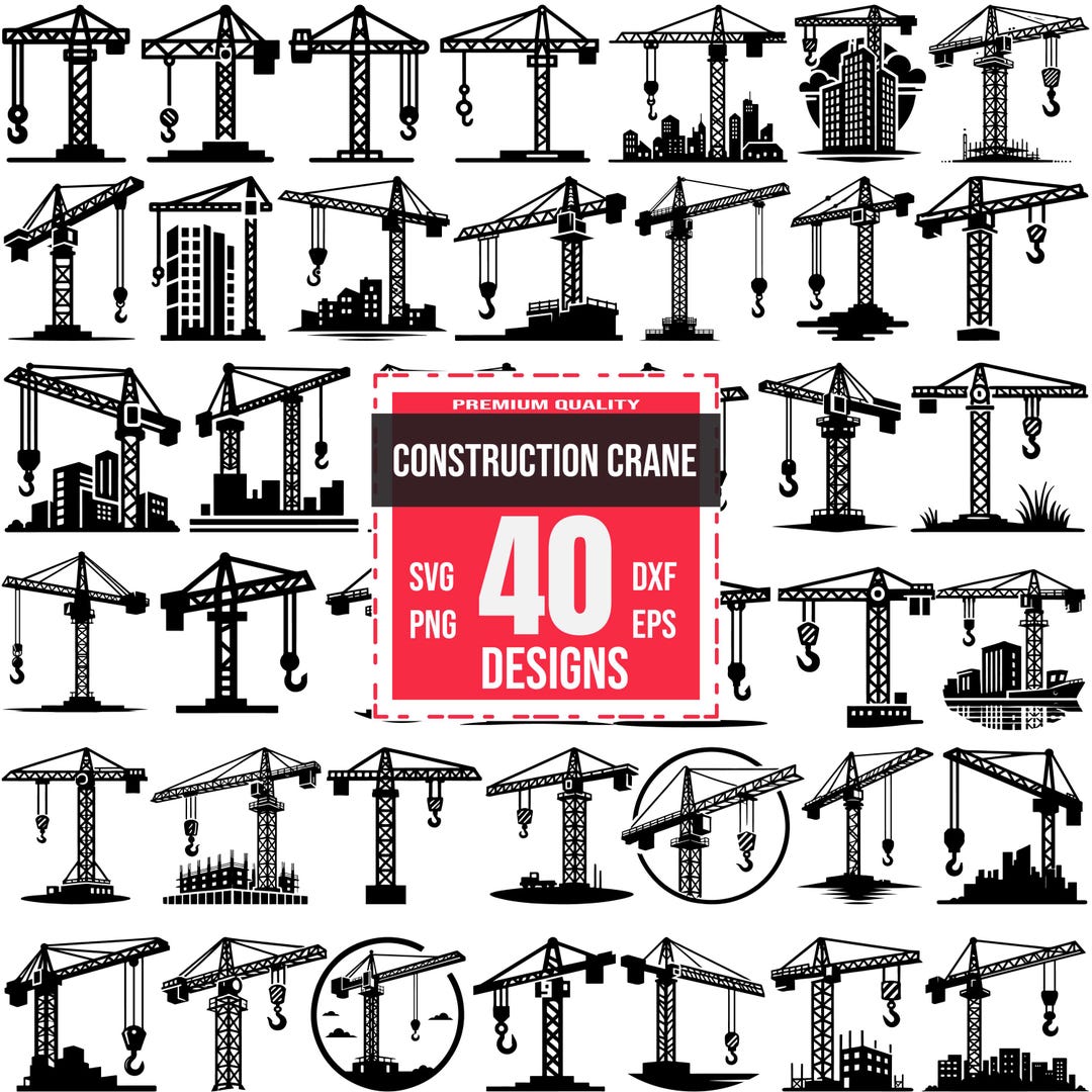 Construction Crane SVG Bundle | 40 Industrial Machinery Designs | Heavy ...