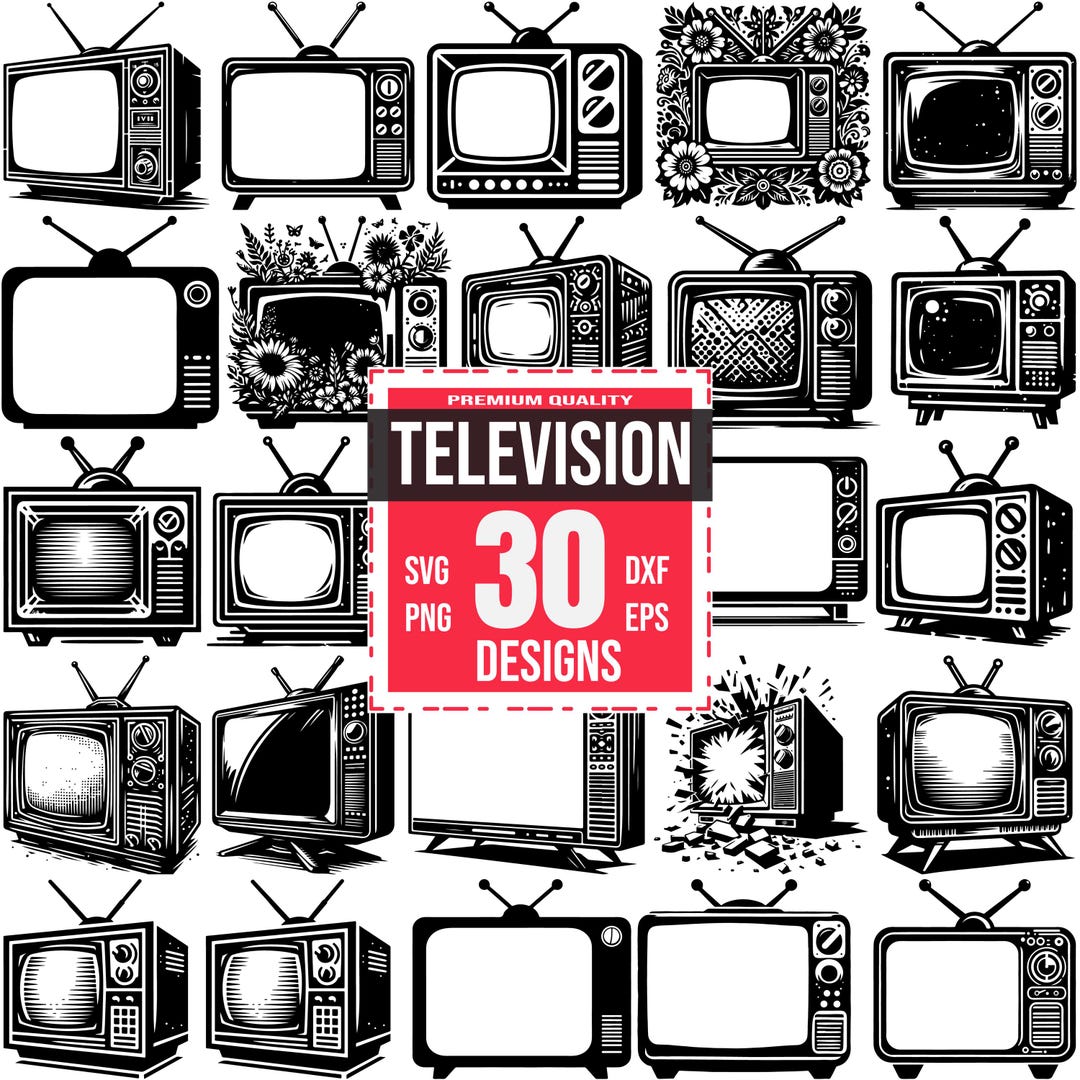 Retro TV SVG Bundle, Vintage Television Clipart, Old Tvset, Classic CRT ...