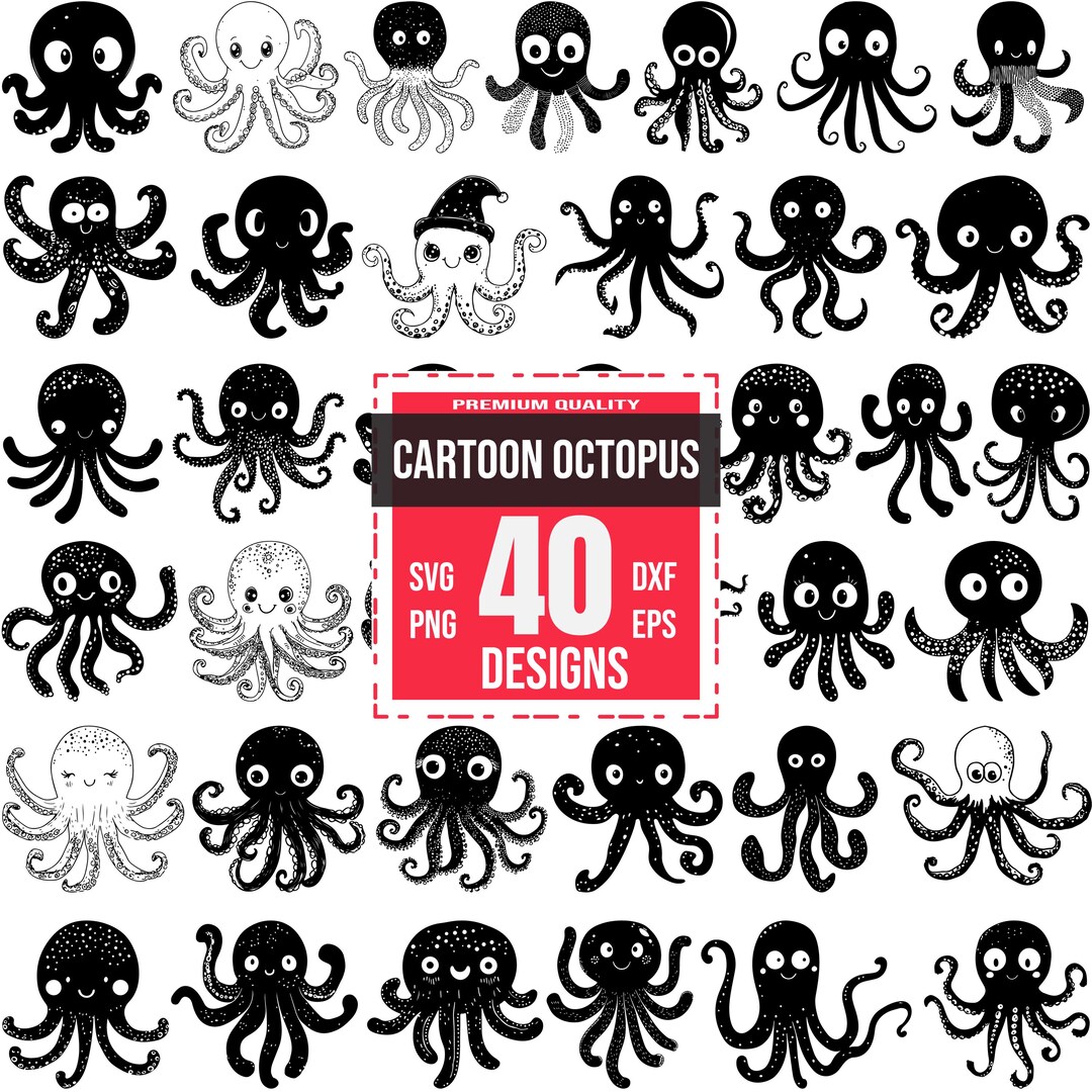 Cartoon Octopus Svg Bundle, Cartoon Octopus Png, Cute Octopus Svg ...