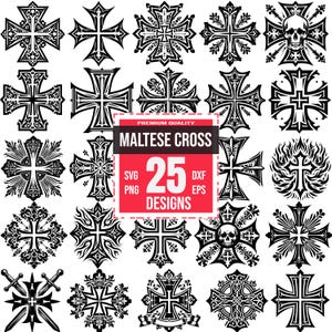 Maltese Cross SVG Bundle, Gothic Cross Clipart, Vintage Emblem PNG ...