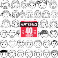 Set of Cartoon Multiethnic Children Faces Png Clipart. Smiling Kids ...