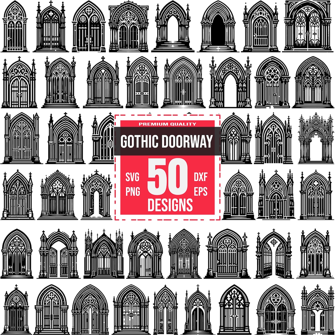 50 Gothic Doorway SVG Bundle, Vintage Arched Door Clipart, Medieval ...