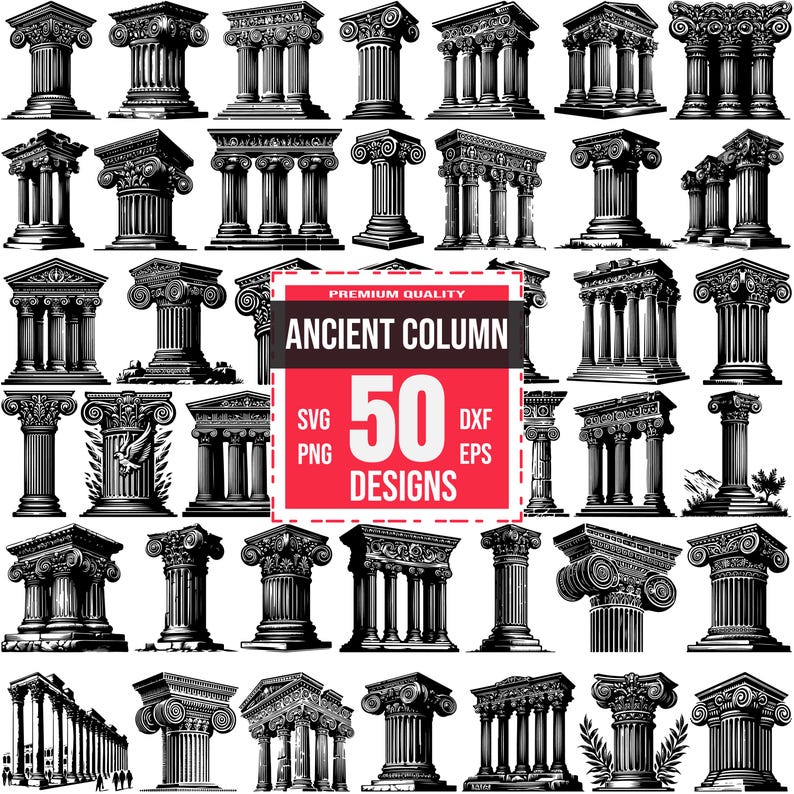 Ancient Column SVG Bundle | 50 Classical Architecture Designs | Greek ...