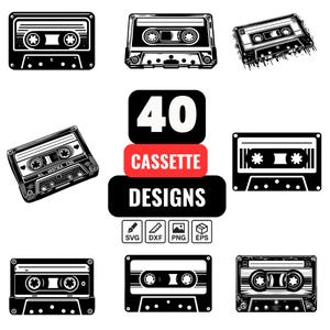 Cassette SVG Bundle | 40 Retro Tape Designs | Vintage Music, 80s ...