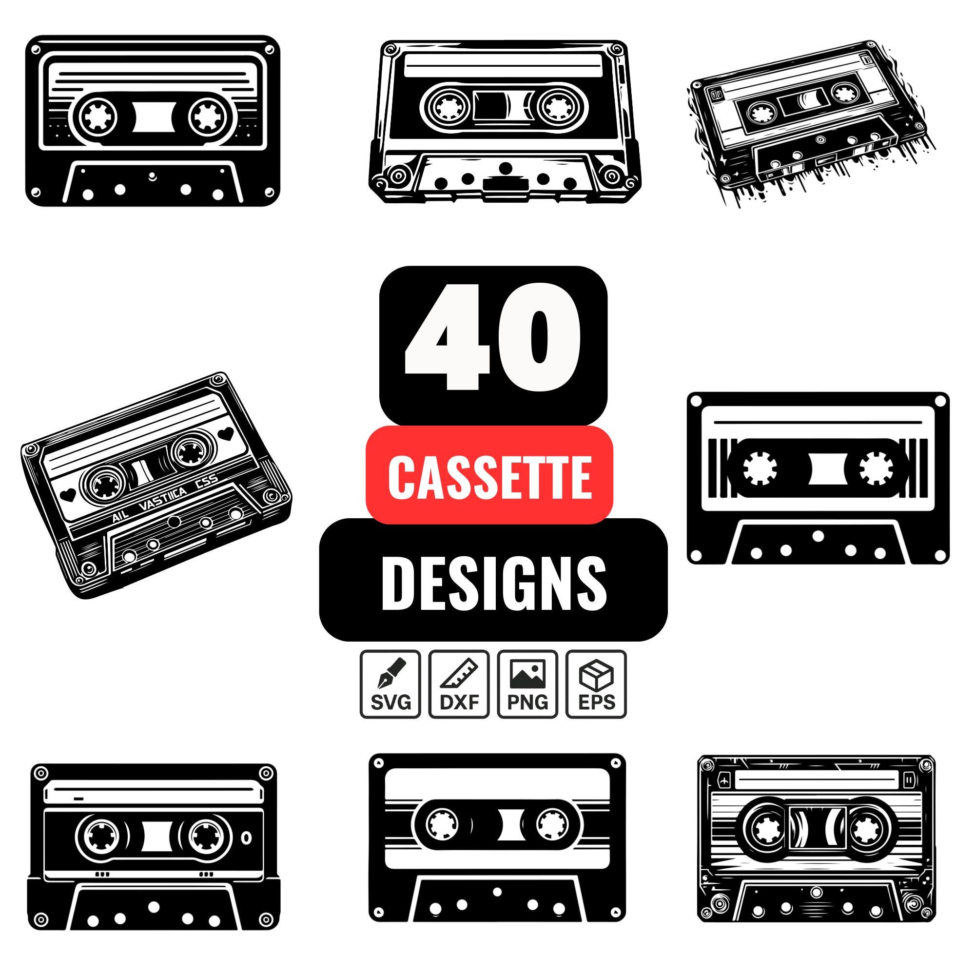 40 Cassette Tape SVG Bundle, Retro 80s Music Clipart, Vintage Audio ...