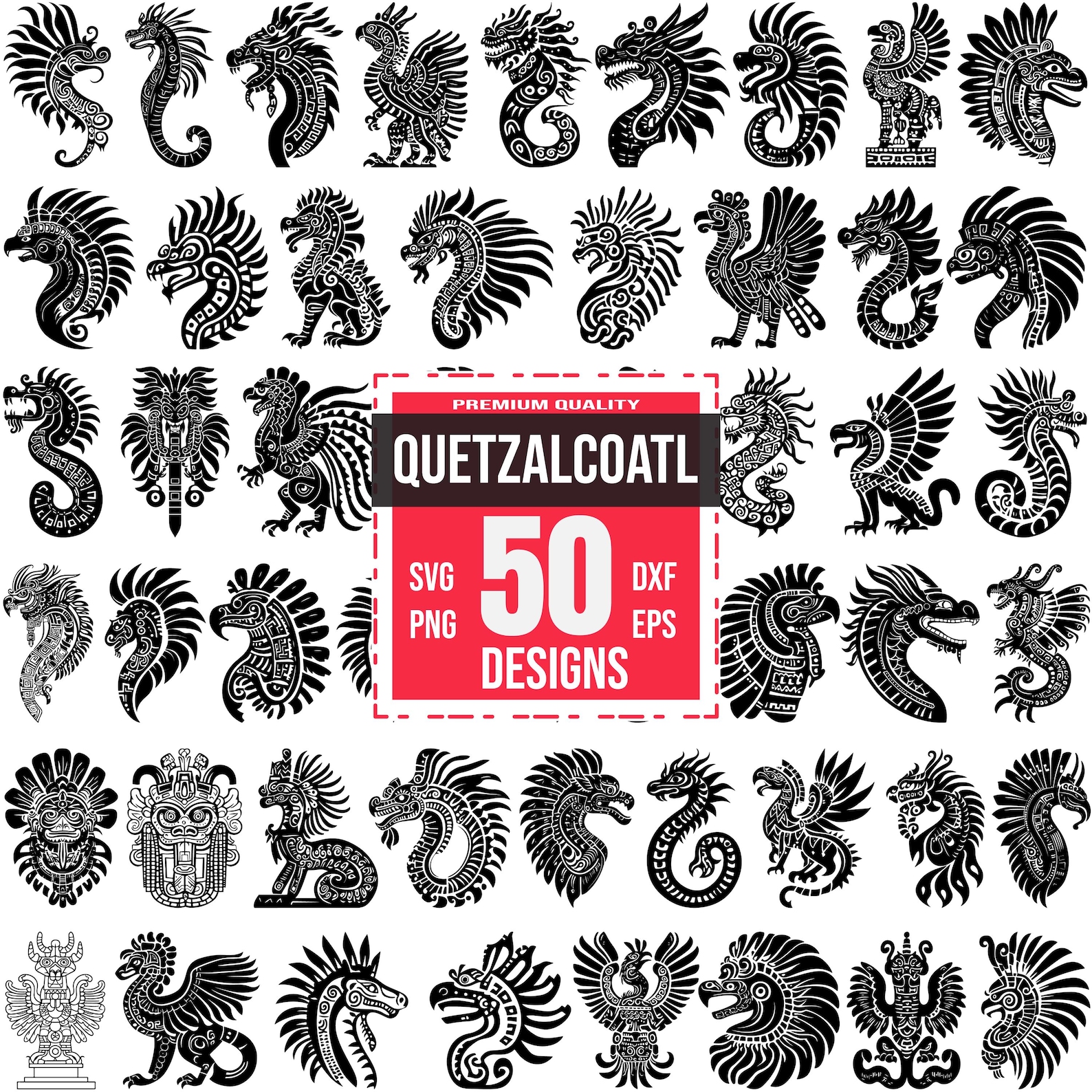 Quetzalcoatl Svg Bundle, Quetzalcoatl Png, Quetzalcoatl Dxf, Aztec ...
