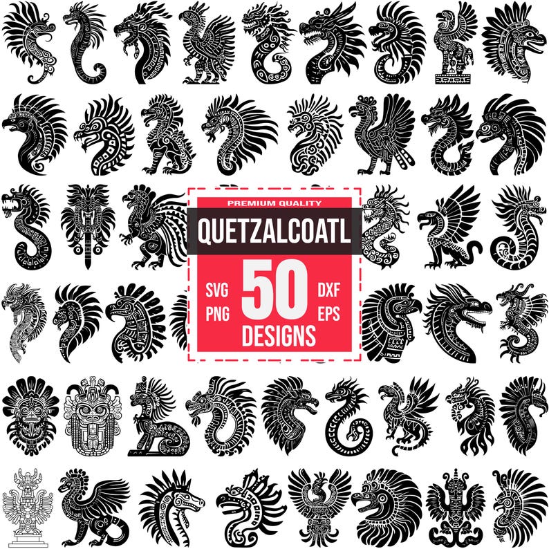 Quetzalcoatl Svg Bundle, Quetzalcoatl Png, Quetzalcoatl Dxf, Aztec ...