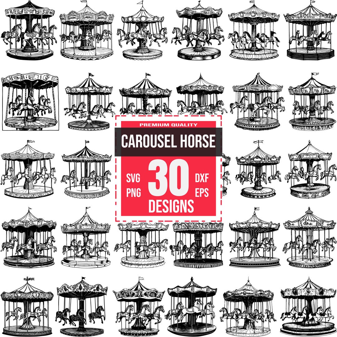 Carousel Horse Svg Bundle, Vintage Carousel Svg, Antique Carousel Svg ...