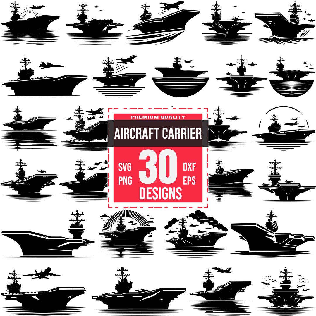 Aircraft Carrier SVG Bundle | 30 Warship Designs | Navy, Military ...