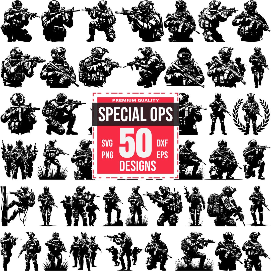 Special Ops SVG Bundle | 50 Military & Tactical Forces Designs ...