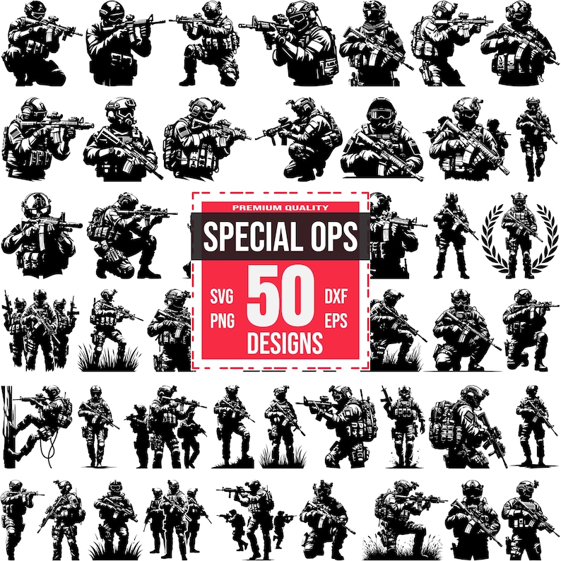 Special Ops SVG Bundle | 50 Military & Tactical Forces Designs ...