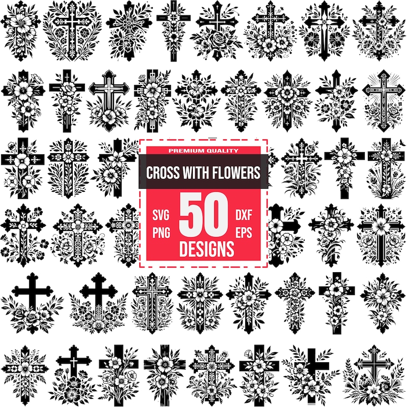 Cross With Flowers Png - Etsy