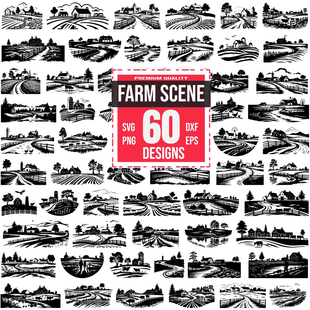 Farm Scene SVG Bundle, Country Life Svg, Rural Scene Svg, Farm Design ...