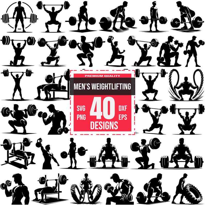 40 Men Weightlifter SVG Bundle | Gym Fitness Clipart | Bodybuilding ...